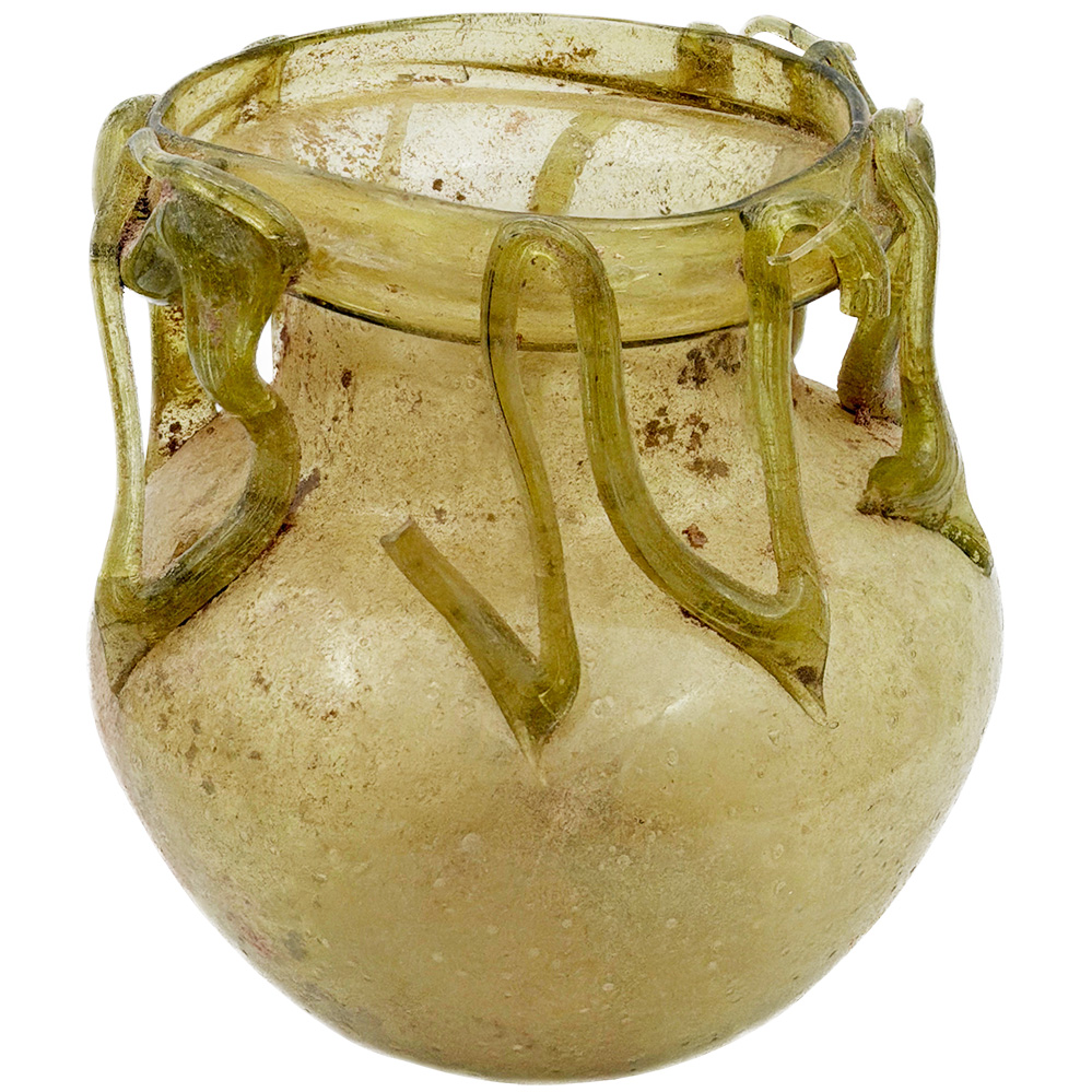 Ancient Roman Glass Decorated Ointment Jar - Authentic